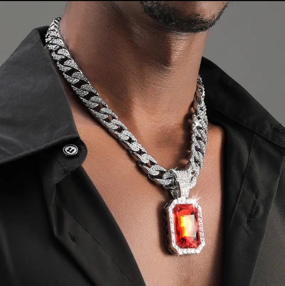 Accessories | Iced Ruby Silver Bling Hip Hop Cuban Link Chain Rapper ...